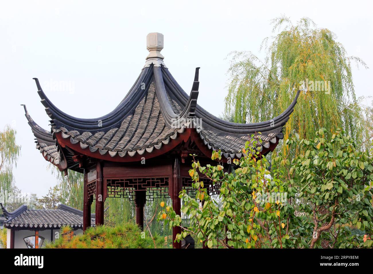 Chinese architectural style pavilion, closeup of photo Stock Photo - Alamy