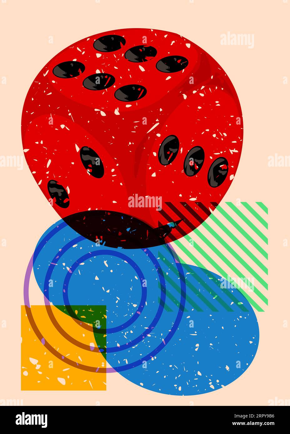 Dice with speech bubble and geometric shapes. Luck concept in trendy ...