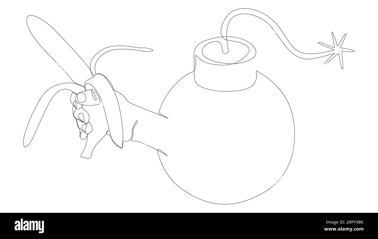 One continuous line of bomb with banana. Thin Line Illustration vector ...