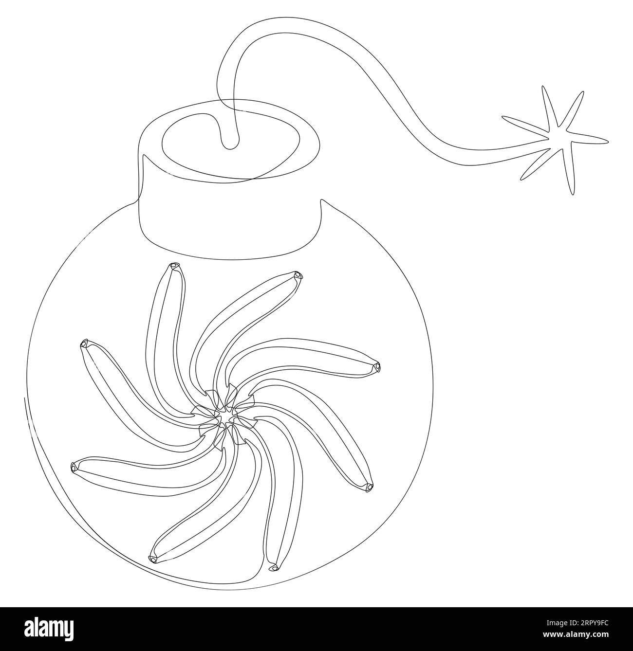 One continuous line of bomb with banana. Thin Line Illustration vector ...