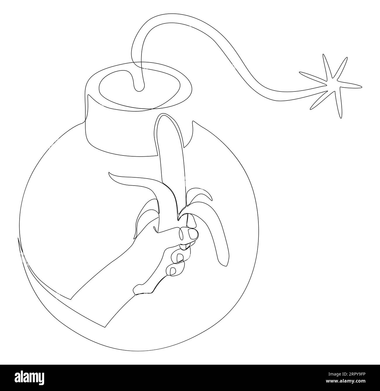 One continuous line of bomb with banana. Thin Line Illustration vector ...