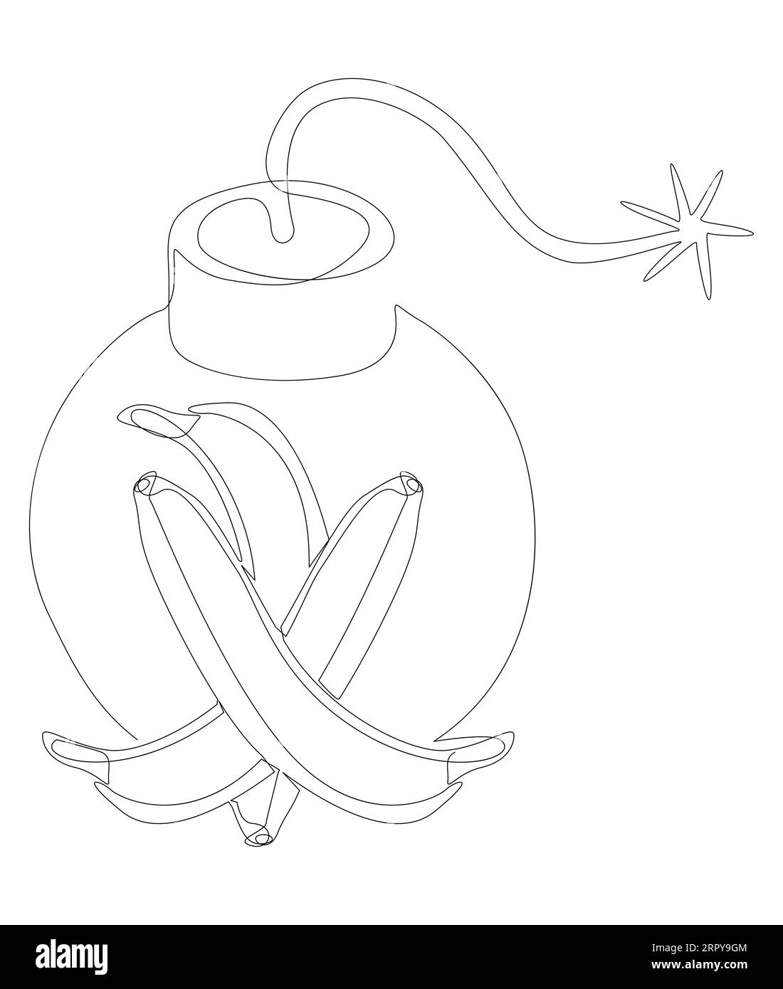 One continuous line of bomb with banana. Thin Line Illustration vector ...