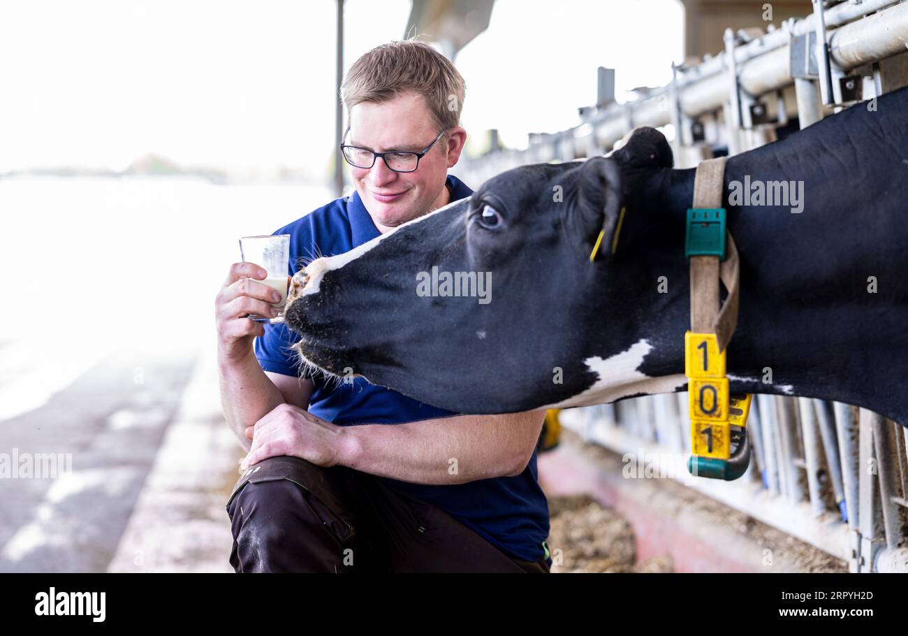 Farmer milking cow hand in hi-res stock photography and images - Alamy