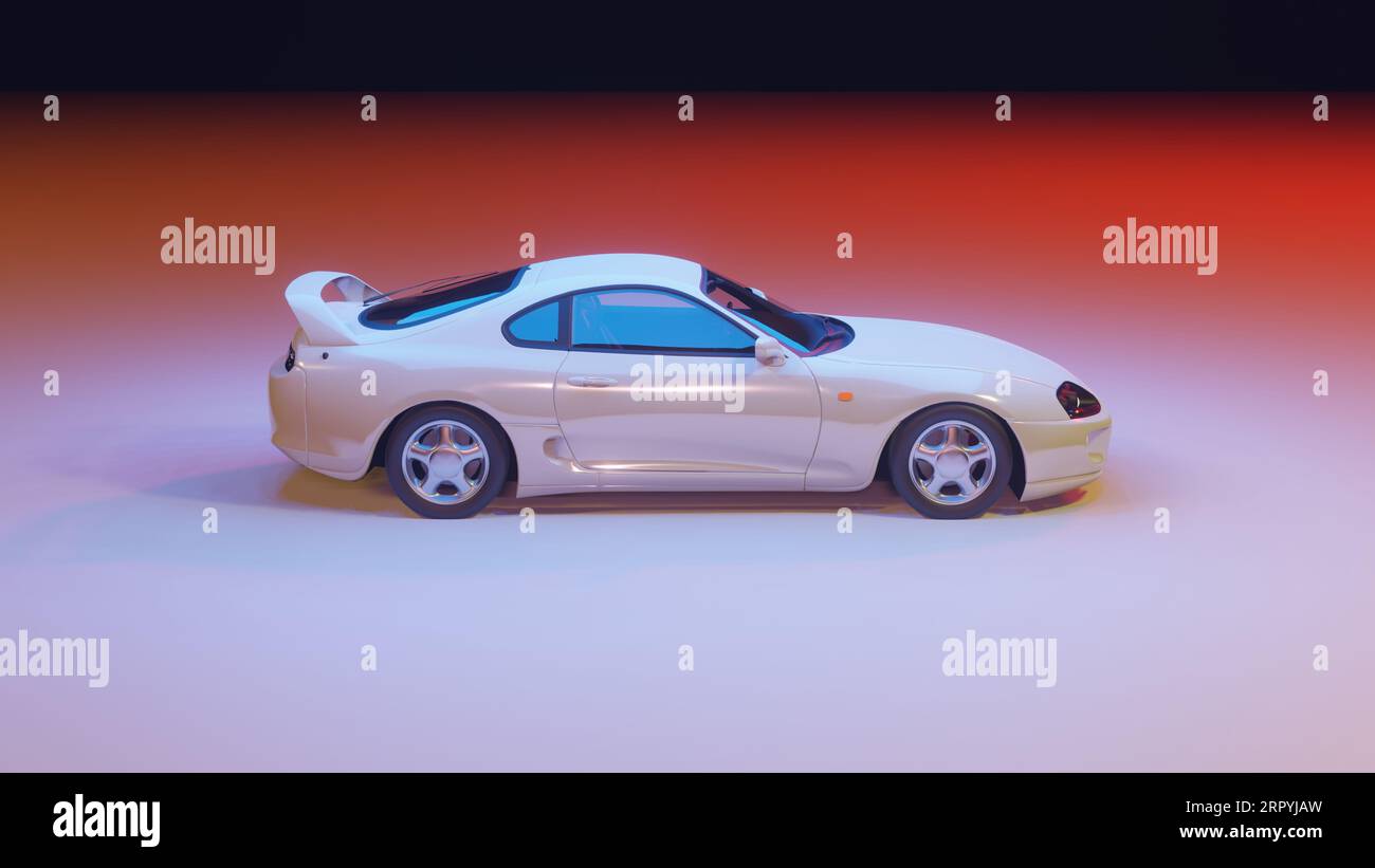 3D rendered luxurious white car studio photoshoot. modern super cart ...