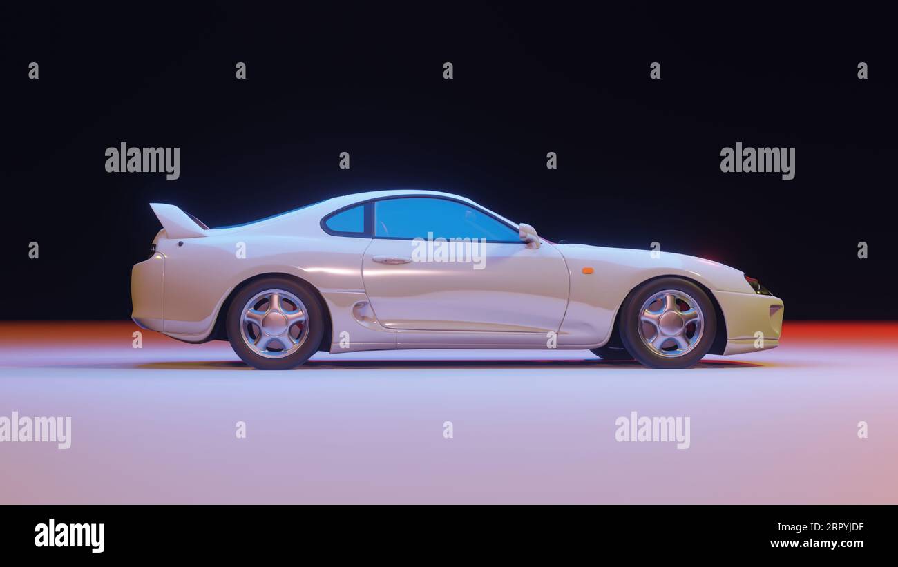 3D rendered luxurious white car studio photoshoot. modern super cart ...