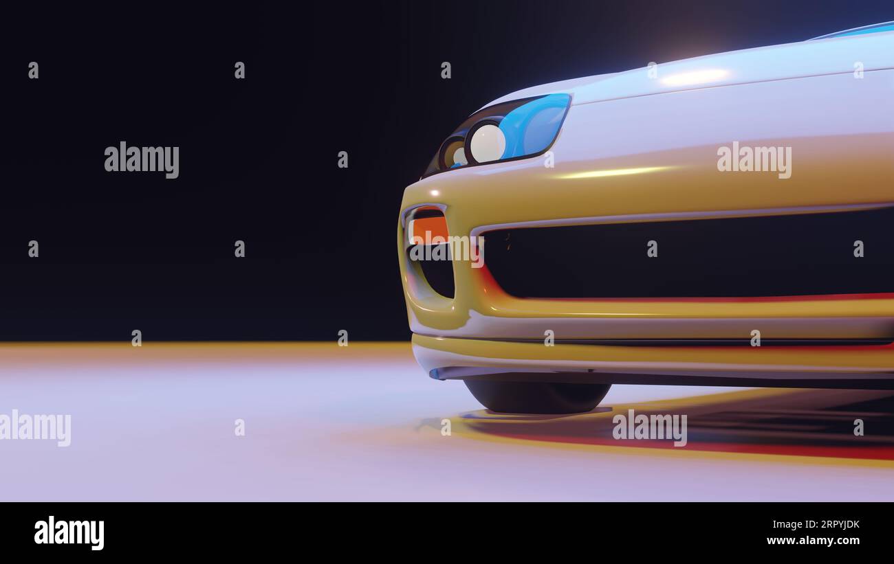 3D rendered luxurious white car studio photoshoot. modern super cart ...