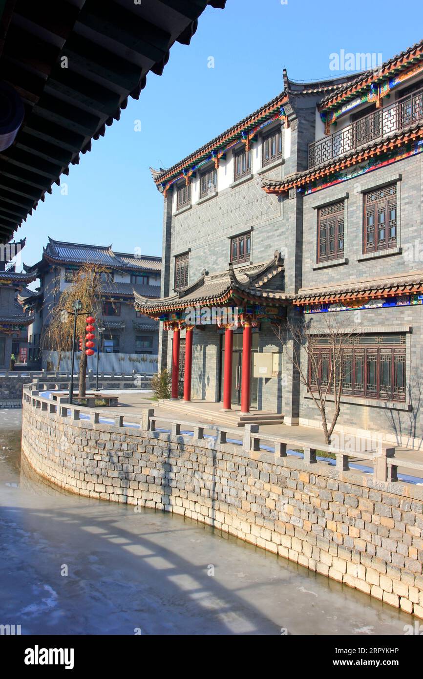antique buildings and river channel in a ancient city, closeup of photo ...