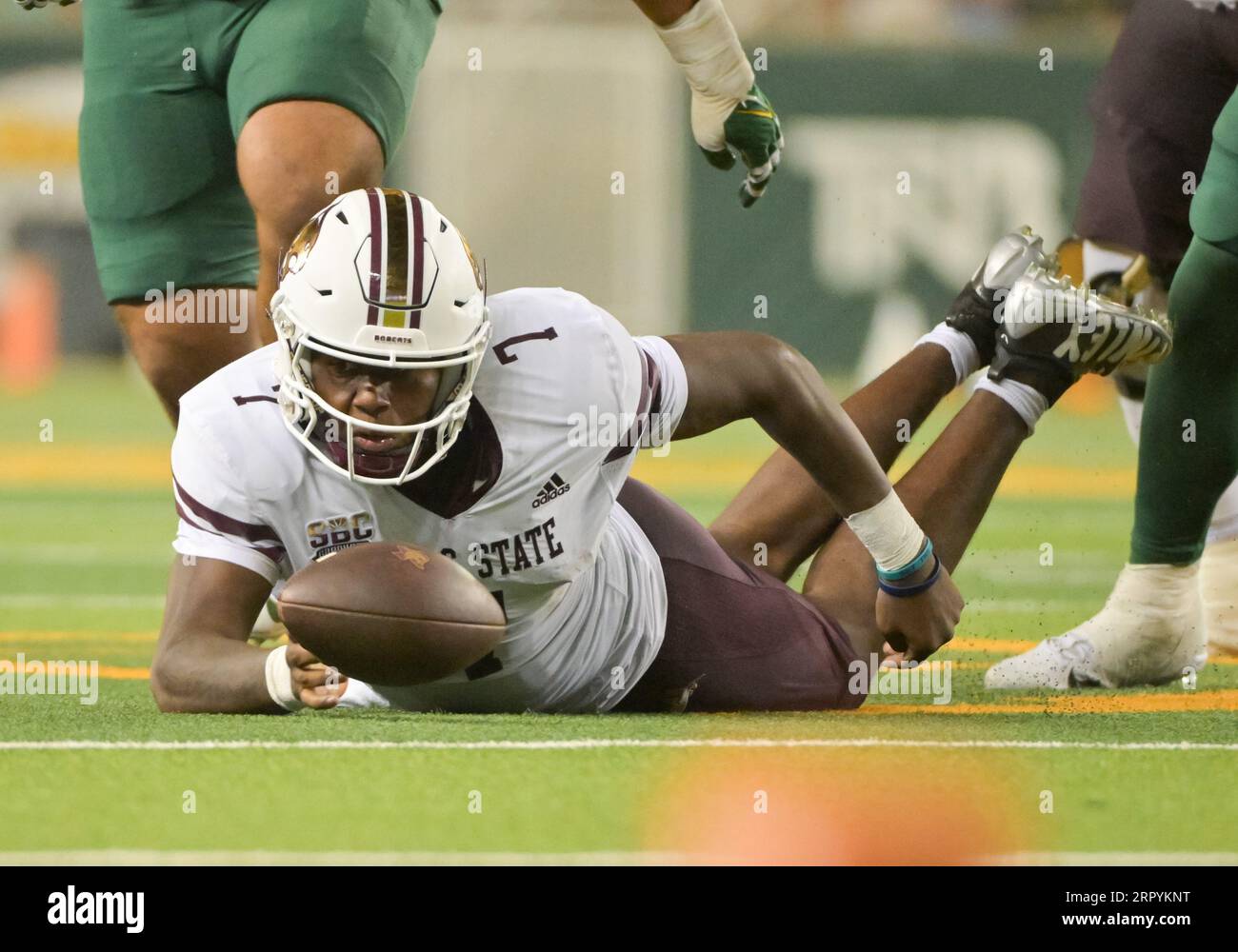 Waco, Texas, USA. 2nd Sep, 2023. Texas State Bobcats quarterback TJ ...