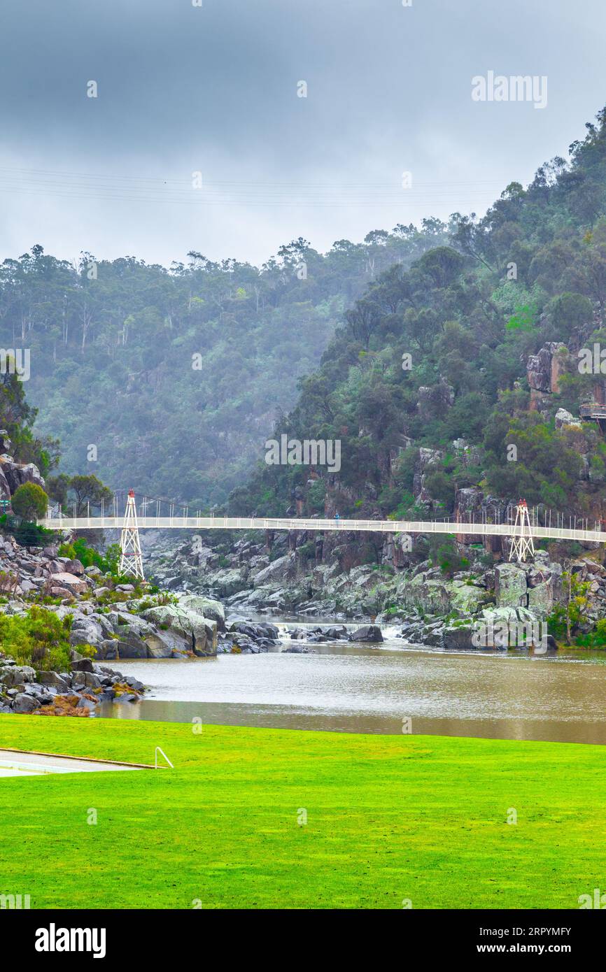 The Alexandra Suspension Bridge and South Esk River seen from the First ...