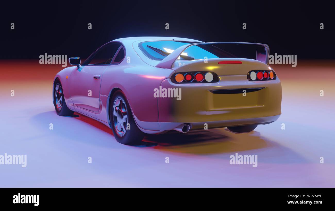 3D rendered luxurious white car studio photoshoot. modern super cart ...