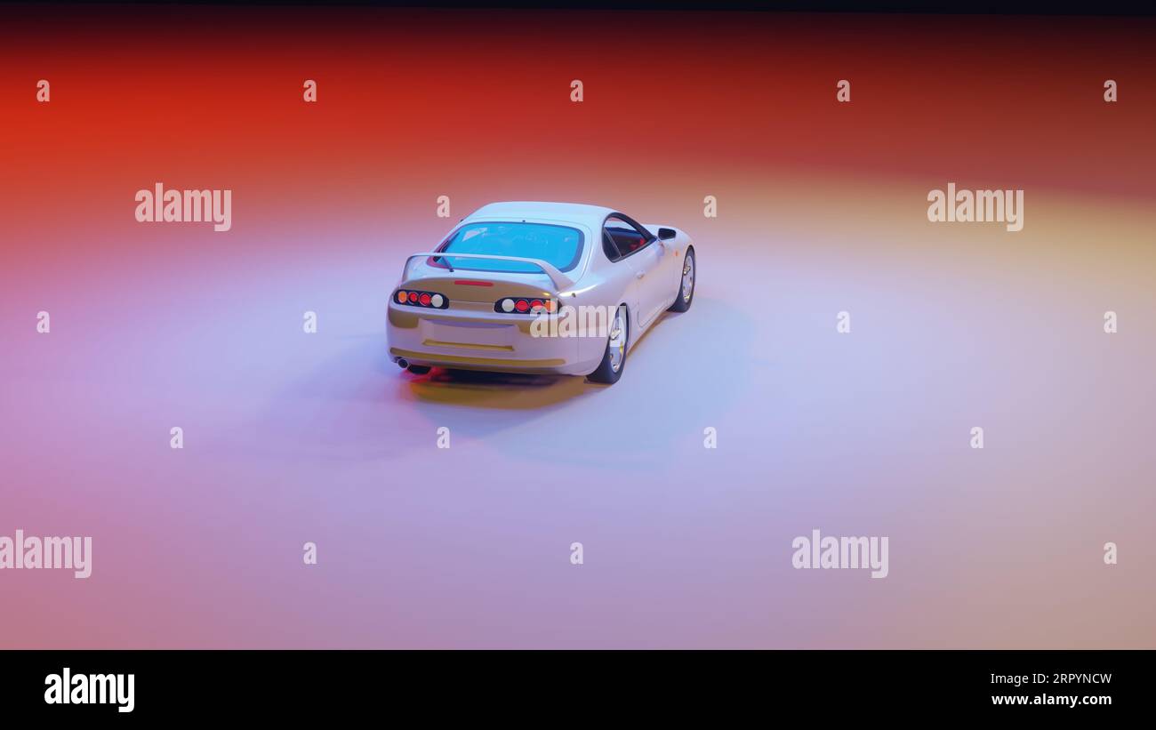 3D rendered luxurious white car studio photoshoot. modern super cart ...
