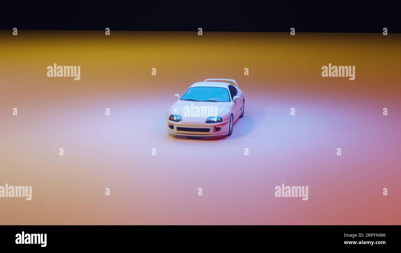 3D rendered luxurious white car studio photoshoot. modern super cart ...