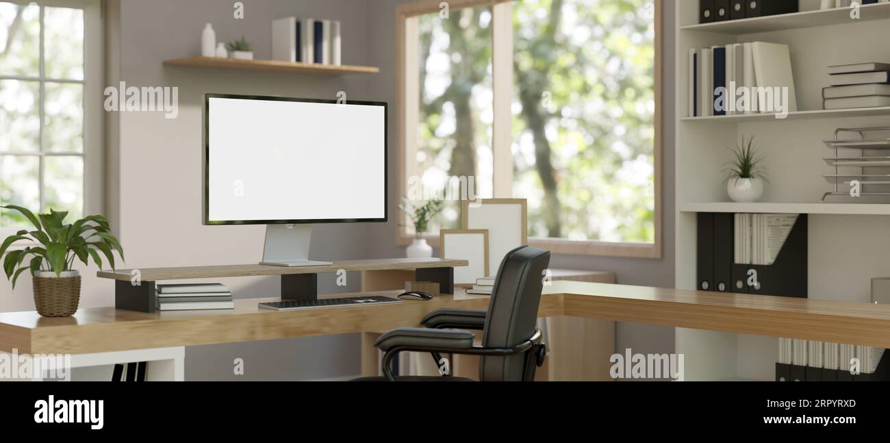 Interior design of a modern minimalist home office or private office ...