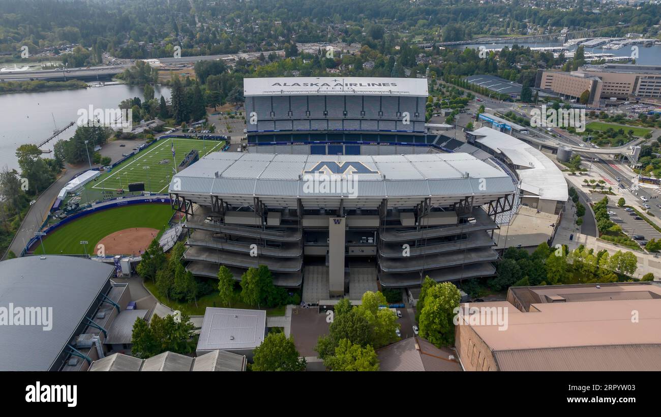 Seattle, WA, USA. 5th Sep, 2023. Aerial view of Husky Stadium ...
