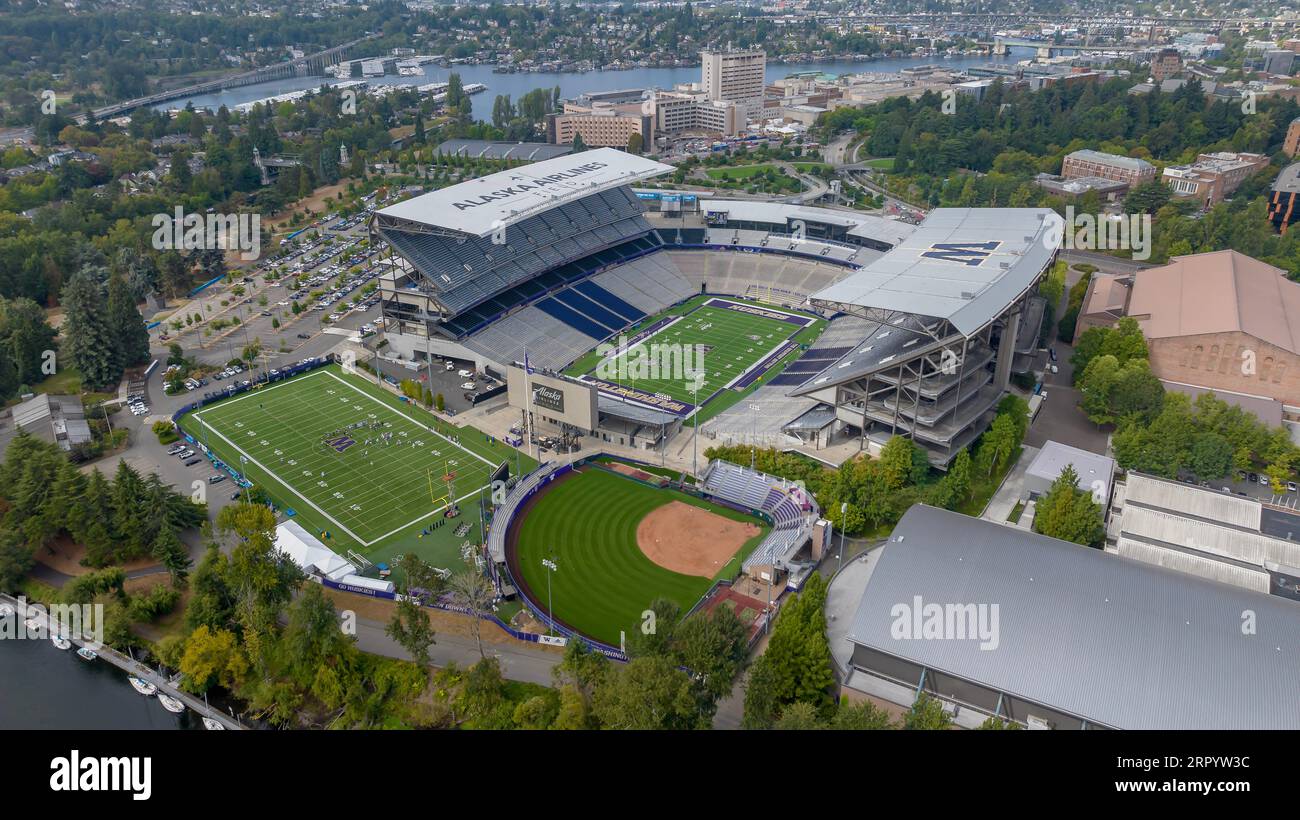 Seattle, WA, USA. 5th Sep, 2023. Aerial view of Husky Stadium ...