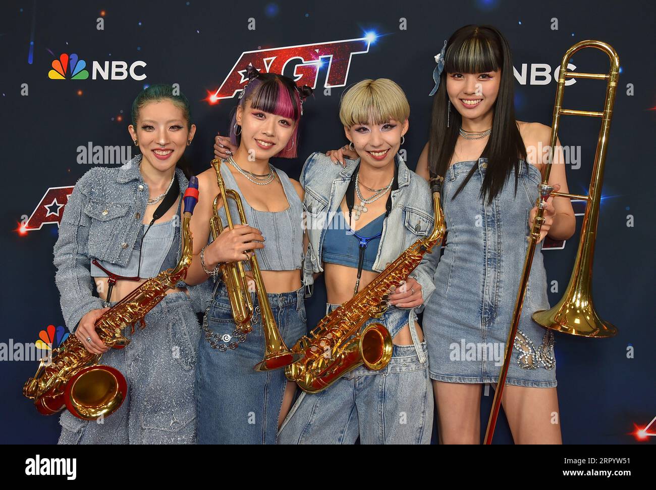 From left, Lotta, Miyu, Ami and Erna of MOS arrive for a live broadcast ...
