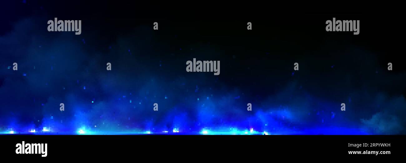 Realistic blue fire and smoke on black background. Vector illustration ...