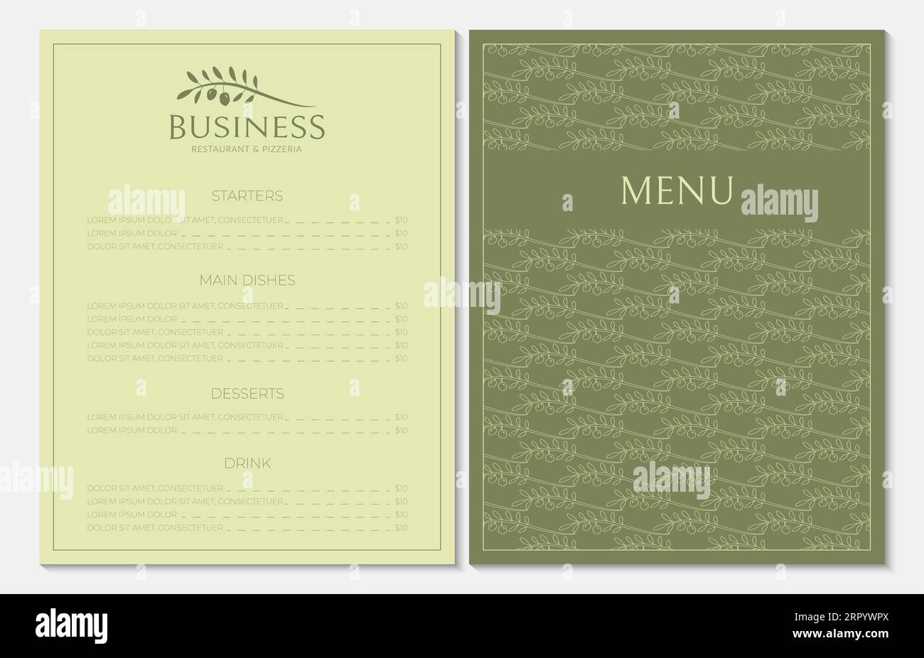 Italian Menu Card Template for Restaurants with Olive Logo Stock Vector ...