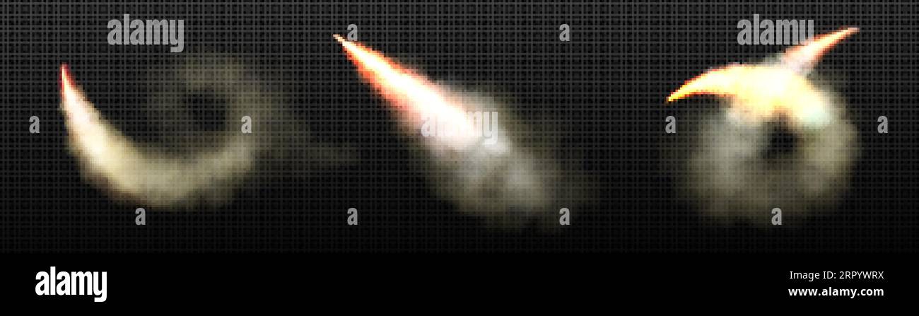 Realistic smoke and fire trails set isolated on transparent background ...