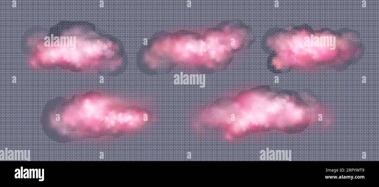 Realistic pink clouds set isolated on transparent background. Vector ...