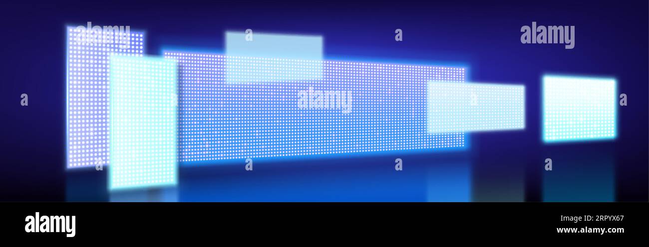 3d blue light led screen show stage background. Empty neon club ...