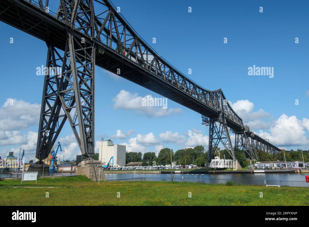 at the historical high bridge of Rendsburg vehicles are transported by ...