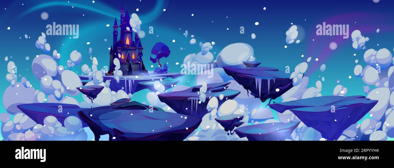 Frozen magic princess castle with snow in winter cartoon background ...