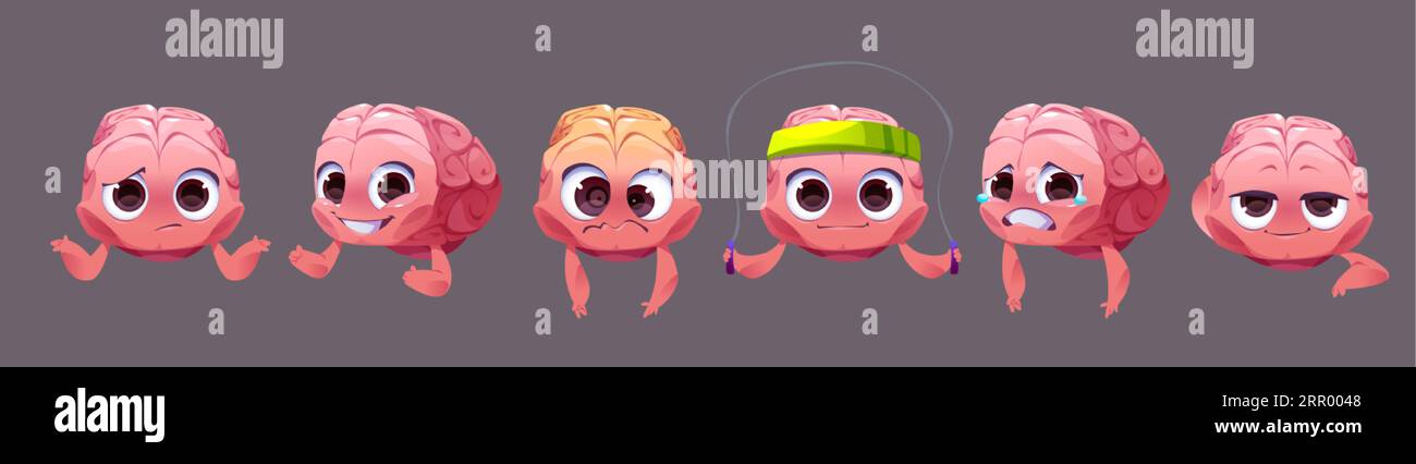 Brain emoticon character cute cartoon vector icon. Memory muscle ...