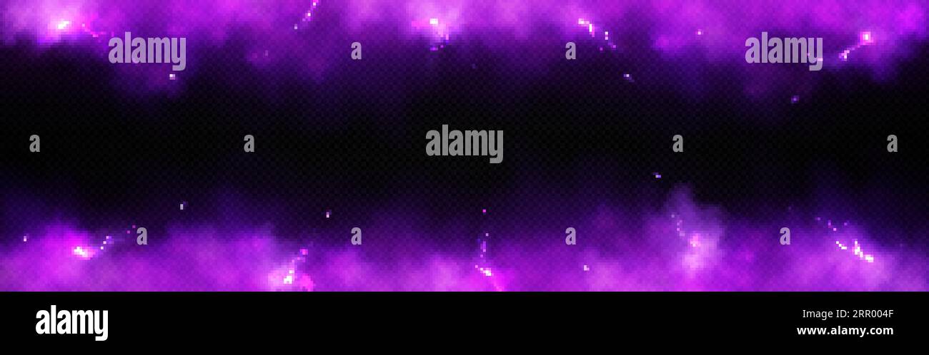 Purple lightning and smoke effect frame background. 3d abstract thunder ...