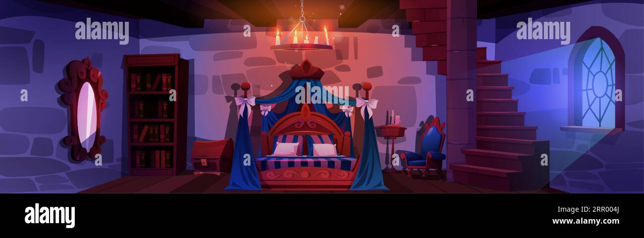 Royal bedroom interior with vintage furniture. Vector cartoon ...