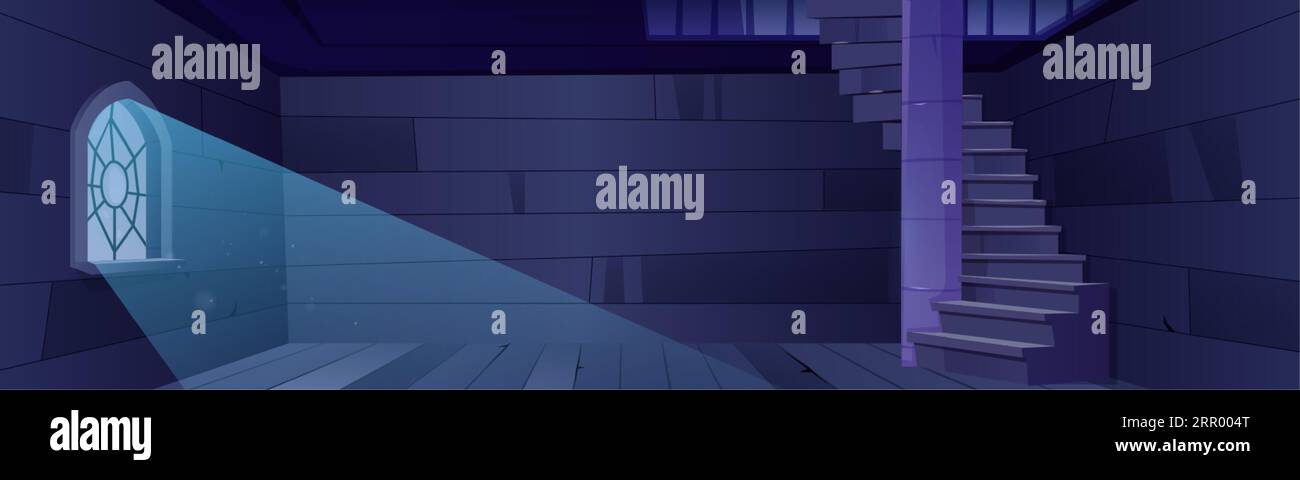 Prison cell in medieval castle at night. Vector cartoon illustration of ...