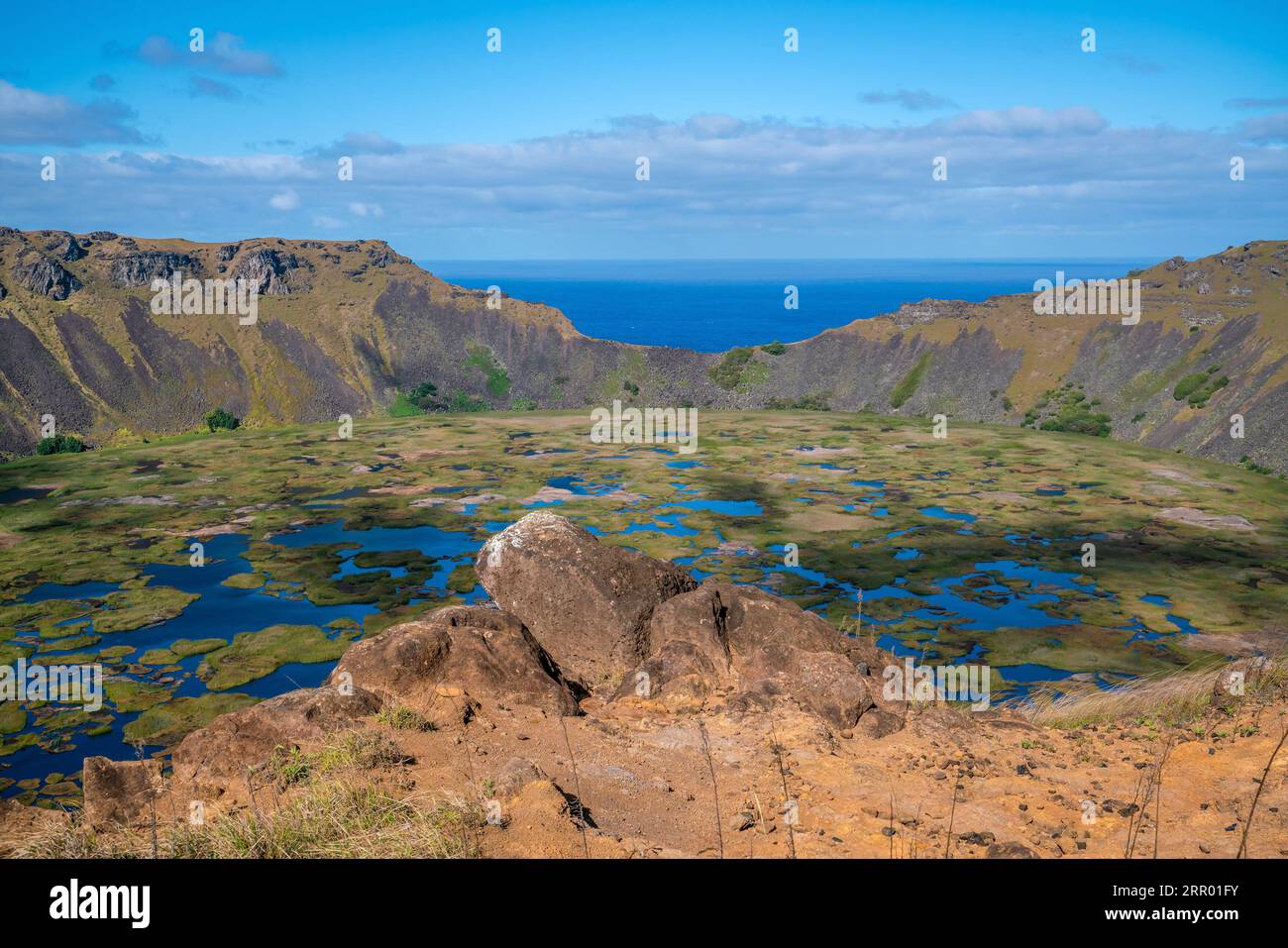Aerial view of Orongo archaeological site, Easter Island of Chile Stock ...