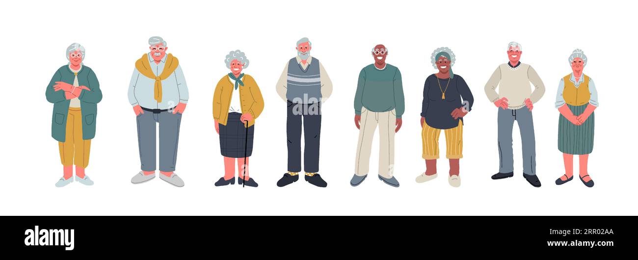 Set of senior character in flat design.Vector person on white ...