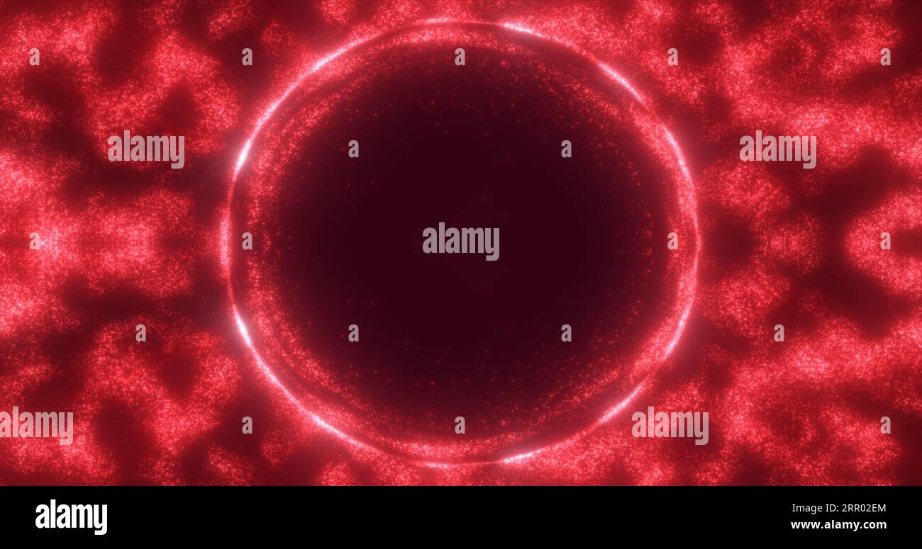 Abstract red background from an energy blue magic ring of a round frame ...