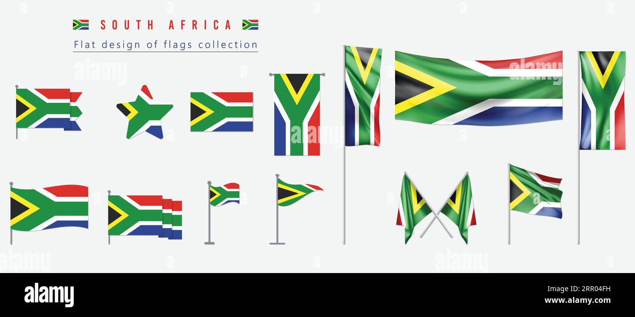 South Africa flag, flat design of flags collection Stock Vector Image ...