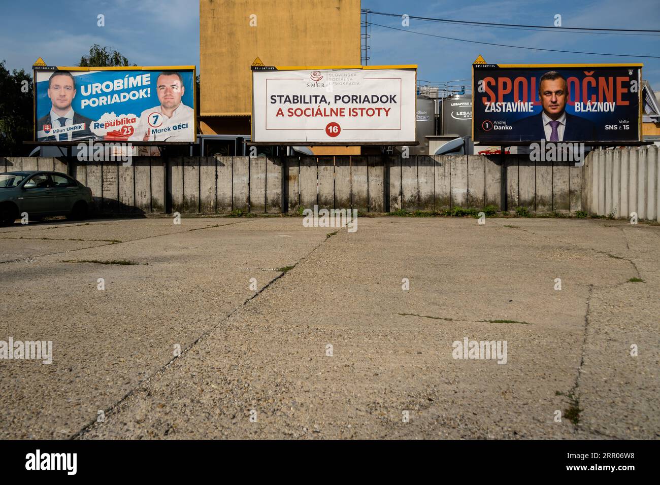 The election billboard for the Republika party, the Smer party, and the ...