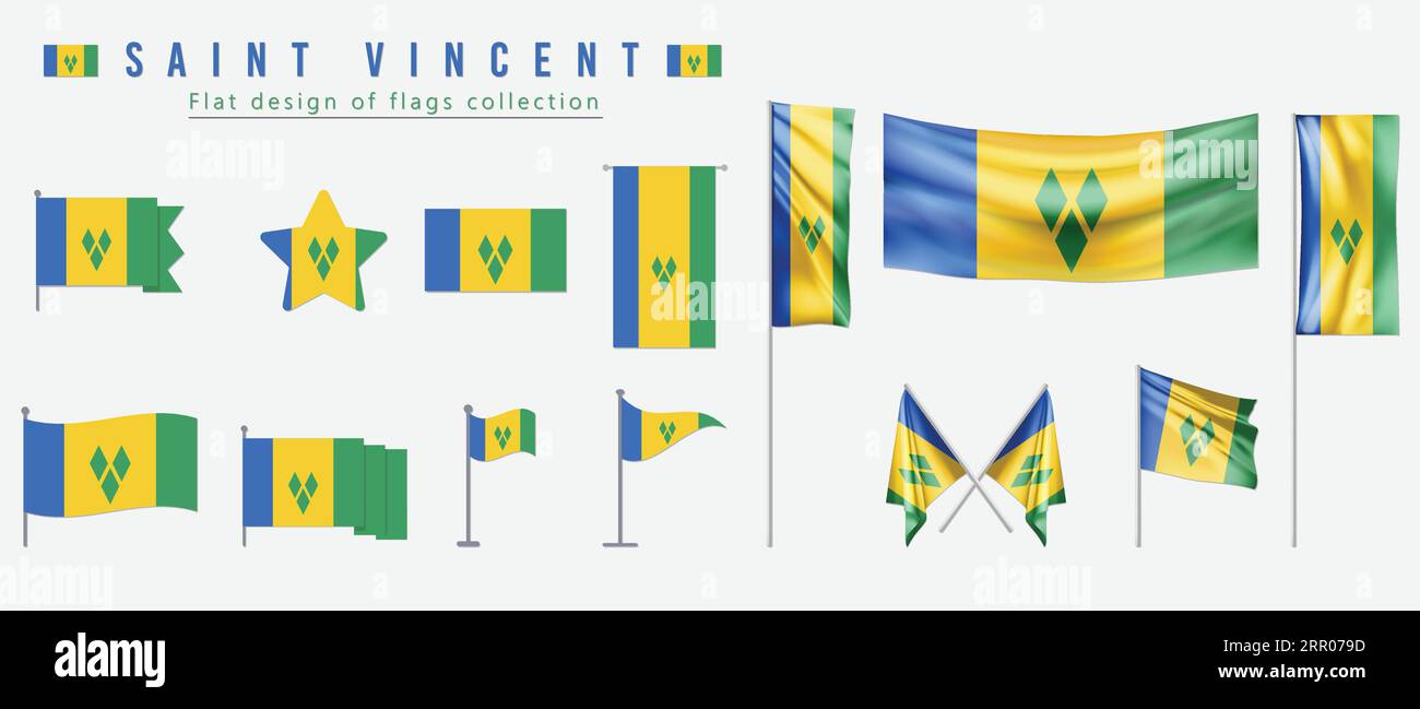 Saint Vincent flag, flat design of flags collection Stock Vector Image ...