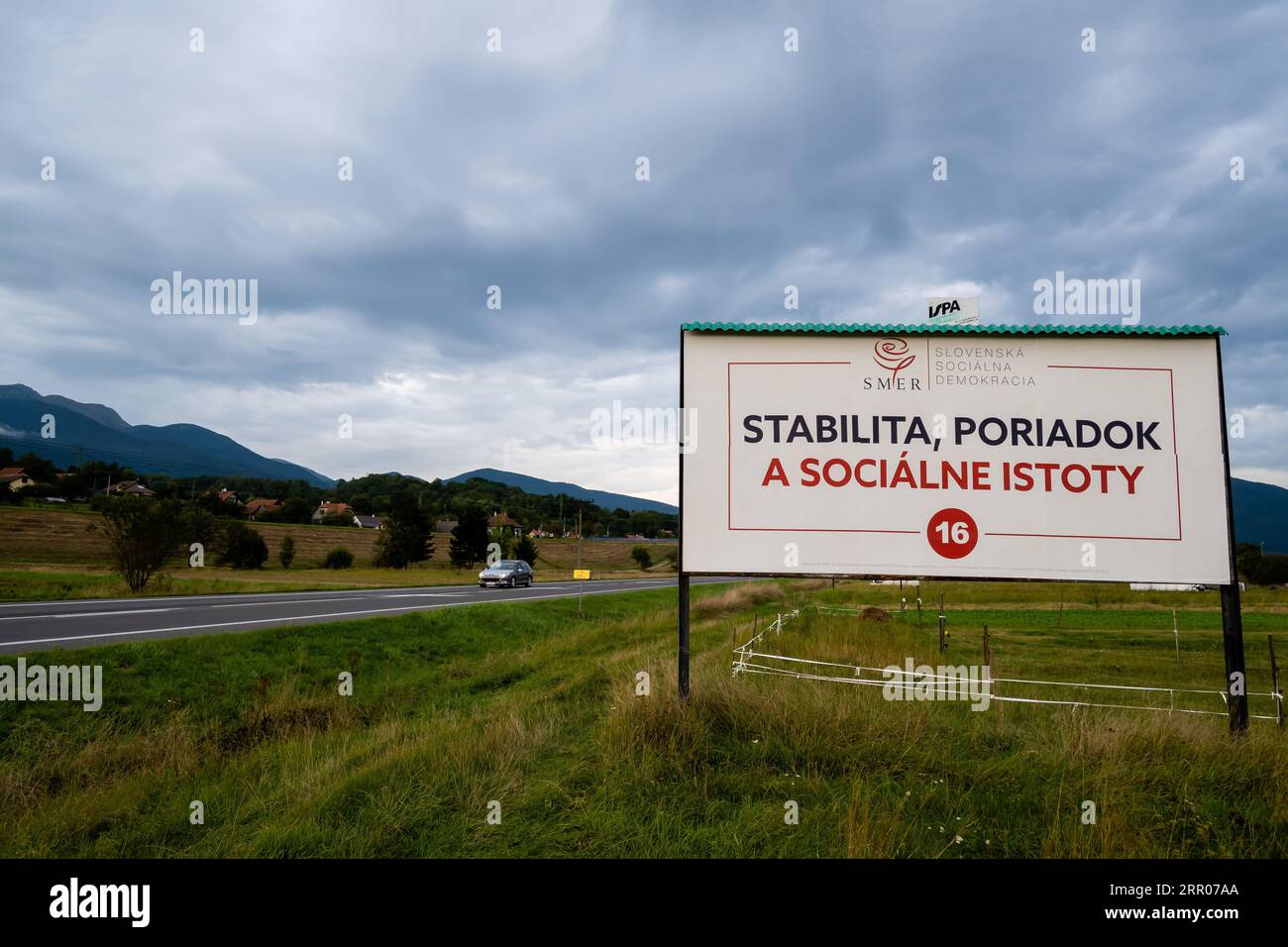 Turany, Slovakia. 29th Aug, 2023. The election billboard for the Smer ...