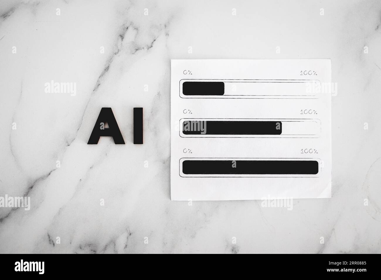 AI text made of wooden letters next to progress bar loading, concept of ...