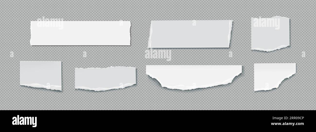 White torn paper sheet edge note vector texture. Notebook border label ...
