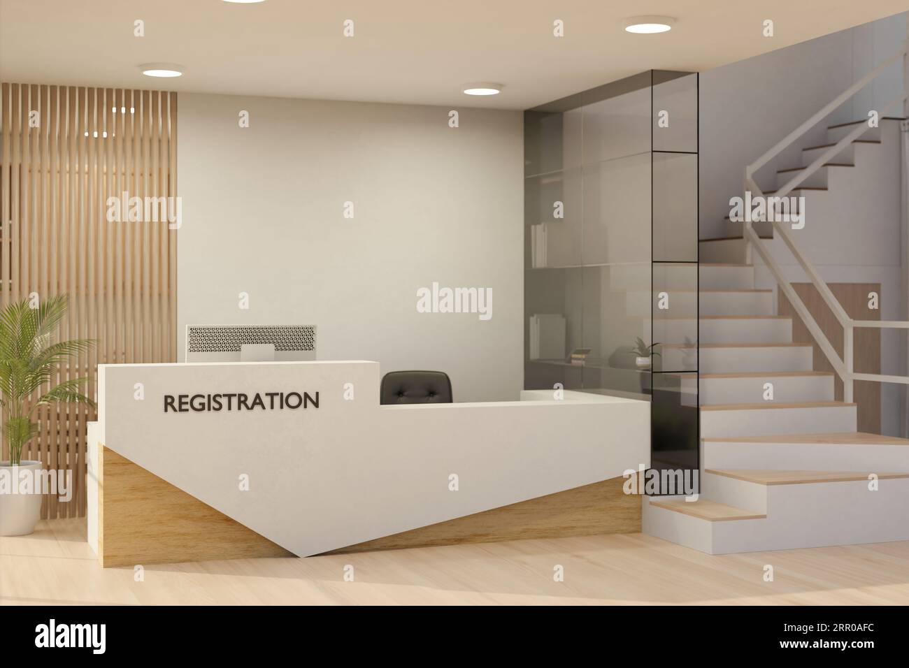 Interior design of a modern hospital or clinic reception area with ...