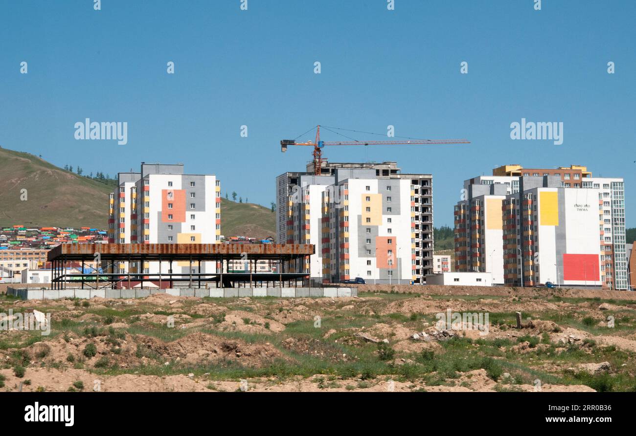 Soviet-style apartment blocks outside a Mongolian town Stock Photo - Alamy