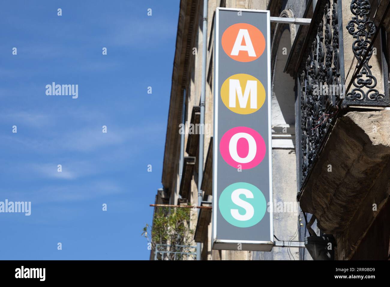 Bordeaux , France - 09 01 2023 : AMOS sign logo text and brand sign on ...