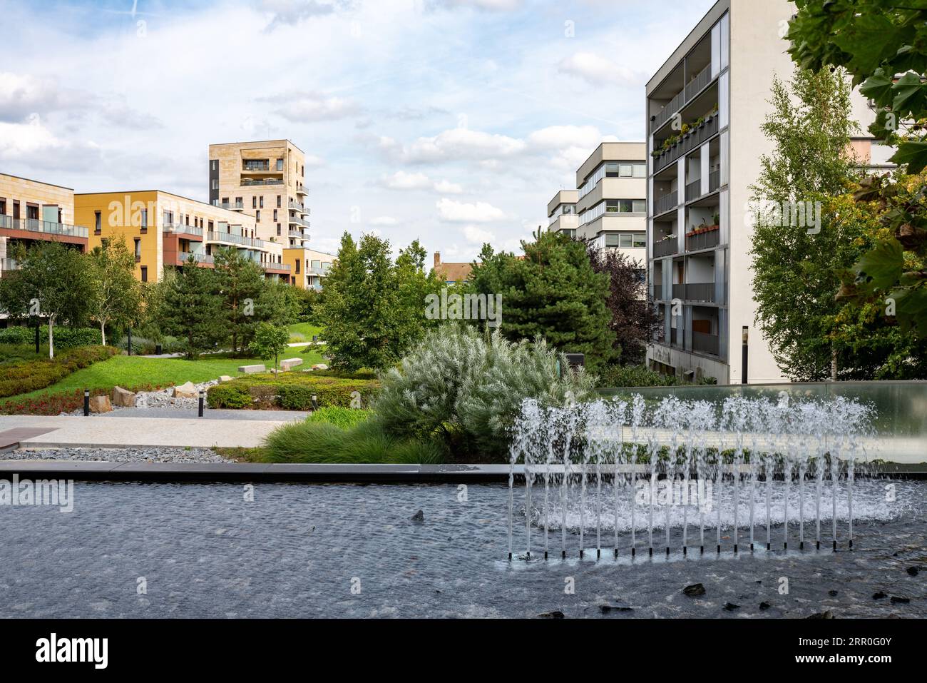 "Baarův park", a newly developed park from 2010 in Prague. Artificial ...