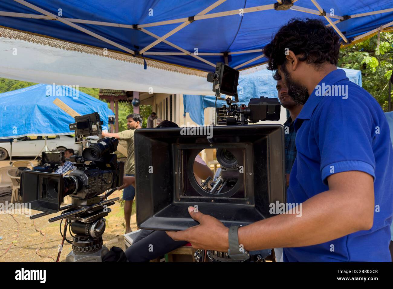 Film crew prepares to film a movie at Goregaon Film City complex, which ...