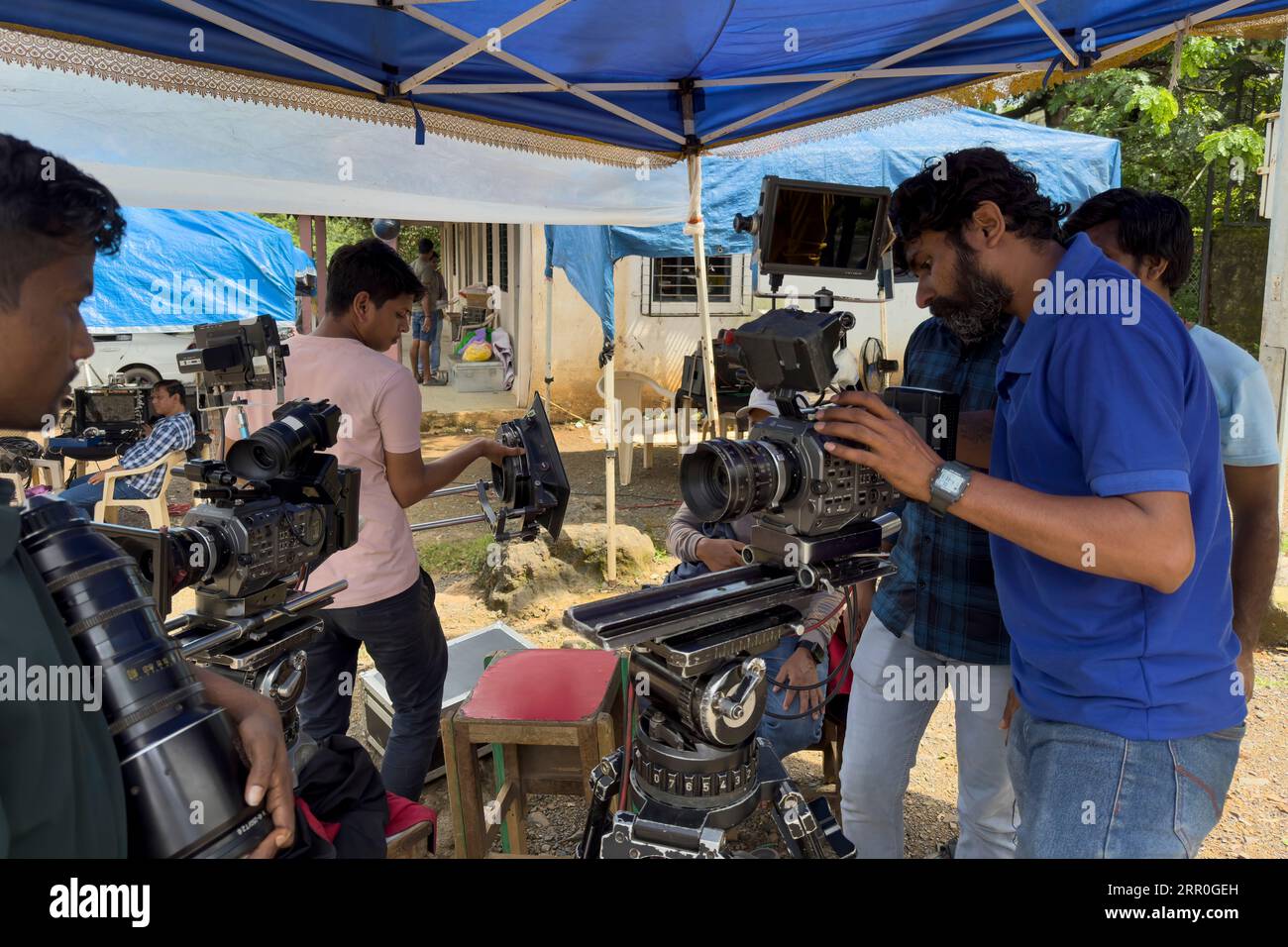 Film crew prepares to film a movie at Goregaon Film City complex, which ...