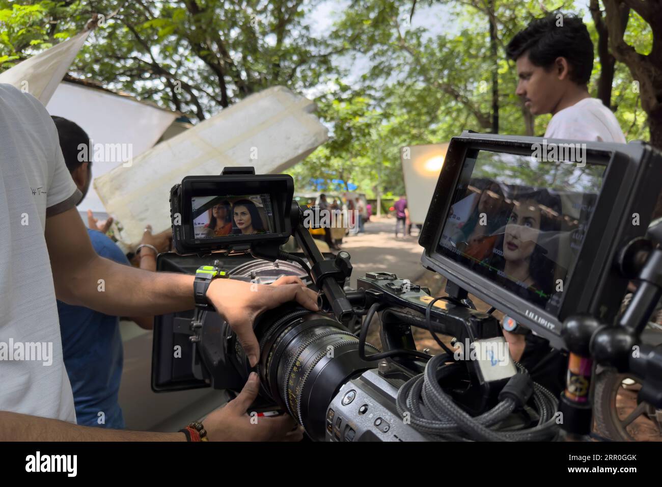 Film crew prepares to film a movie at Goregaon Film City complex, which ...