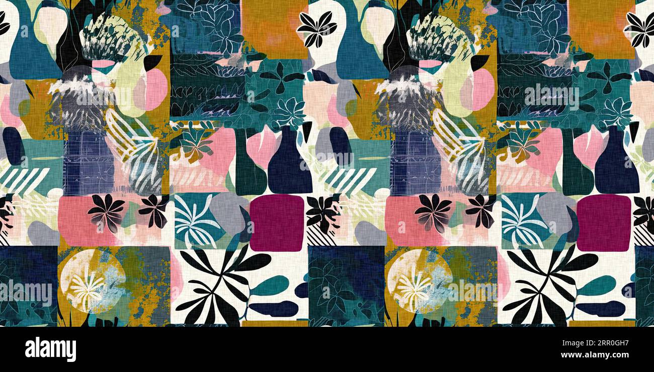 Modern naive collage paper cut out shapes border with fabric effect ...