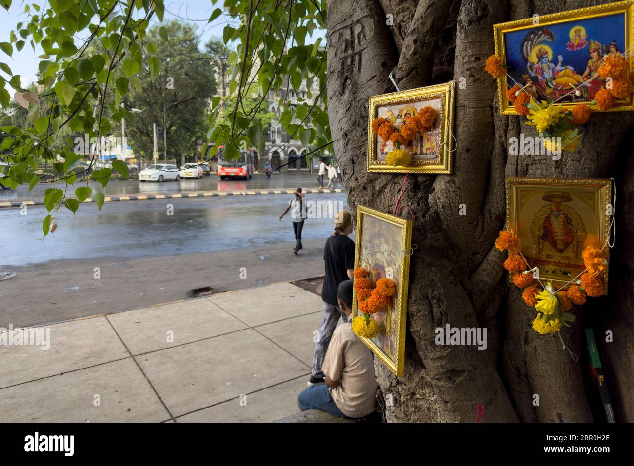 Religious Hindu icons hanged in a tree in Kala Ghoda district which ...
