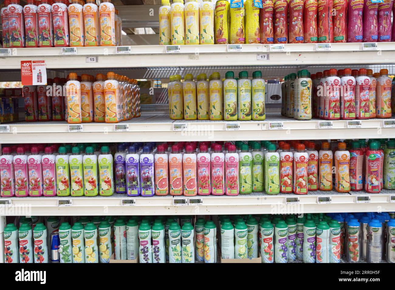 Fruit drinks on a Supermarket shelf Stock Photo - Alamy
